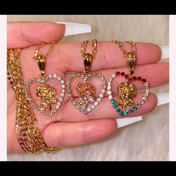 Jewelry | Rose Heart Necklace Oro Laminado Laminated Gold | Poshmark